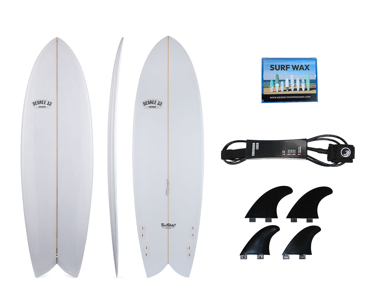 Retro Fish Surfboard (Poly) White Sale Special – Degree 33 Surfboards